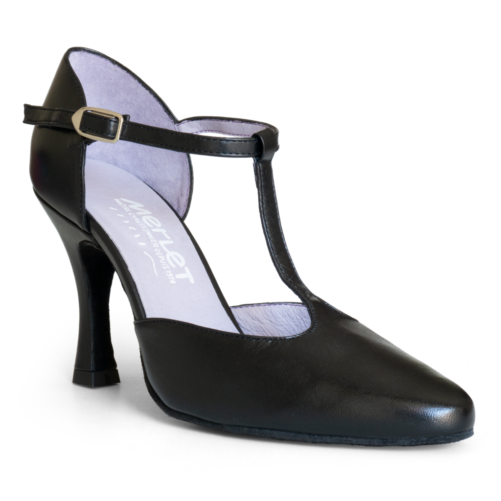 Merlet Lara 1300-001 ⬝ Noir • Tanzschuh mit T-Riemchen, Schwarz • Hacke ...